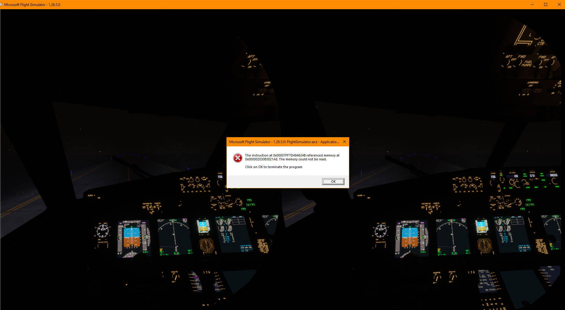 MSFS Application Error Memory Could Not Be Read CTDs Microsoft