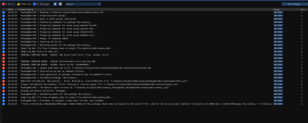 Receiving "Internal Compiler Error" when attempting to build package - SDK - Microsoft Flight ...
