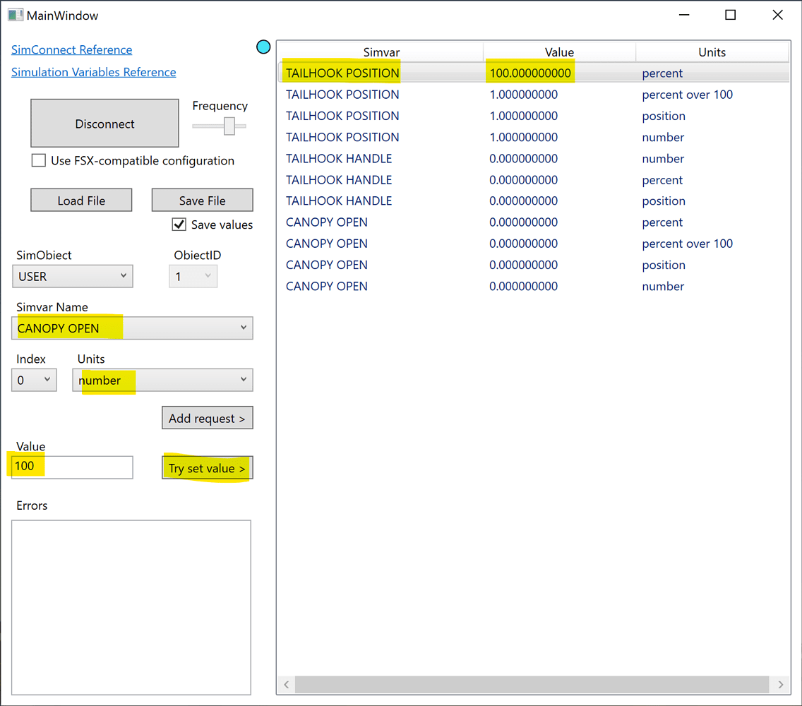 Reading and setting TAILHOOK POSITION and CANOPY OPEN? - SDK - Microsoft Flight Simulator Forums
