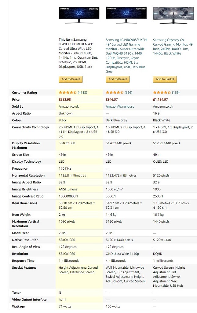 49" curved monitor - help with which one to choose from list of 3 ...