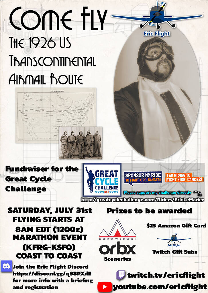 Eric Flight 1926 US Transcontinental Airmail Route Marathon Fundraiser ...