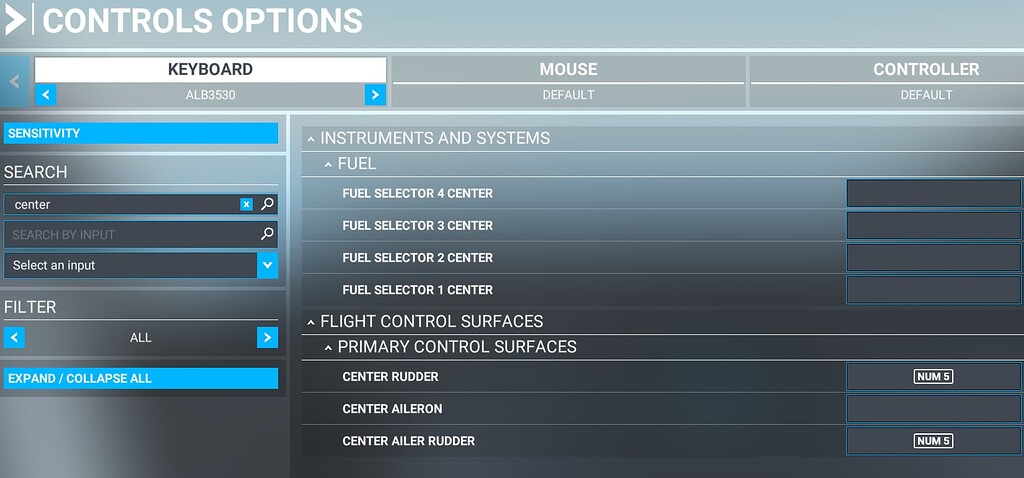 "Center ailer rudder" keyboard mapping doesn't work for Boeing 787-10 ...