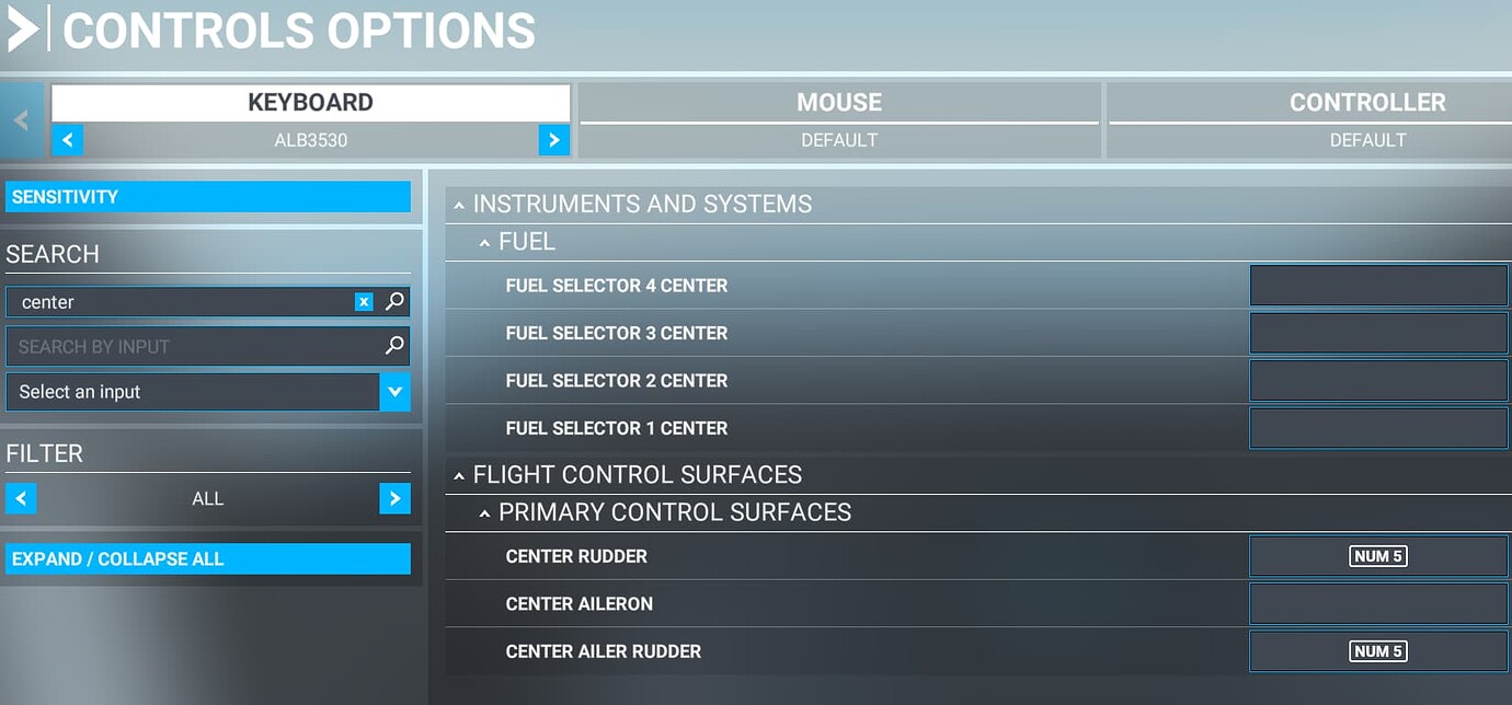 "Center ailer rudder" keyboard mapping doesn't work for Boeing 787-10 ...