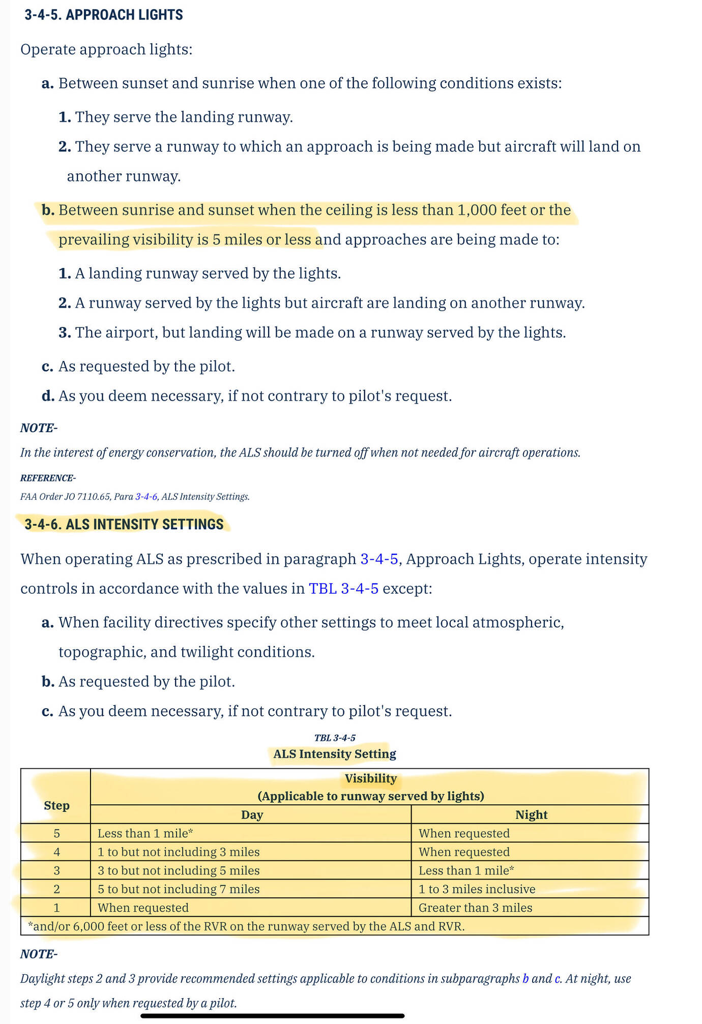 ILS / approach lighting system (ALS) lighting on for airports with or ...