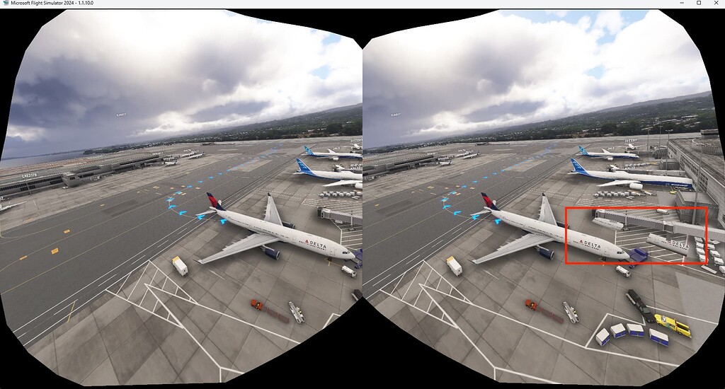 Fragments of aircraft are rendered twice in the right side VR Lens ...