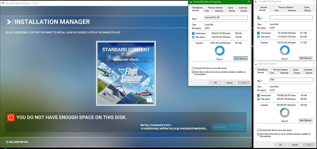 Disk space error - Install, Performance & Graphics - Microsoft Flight Simulator Forums