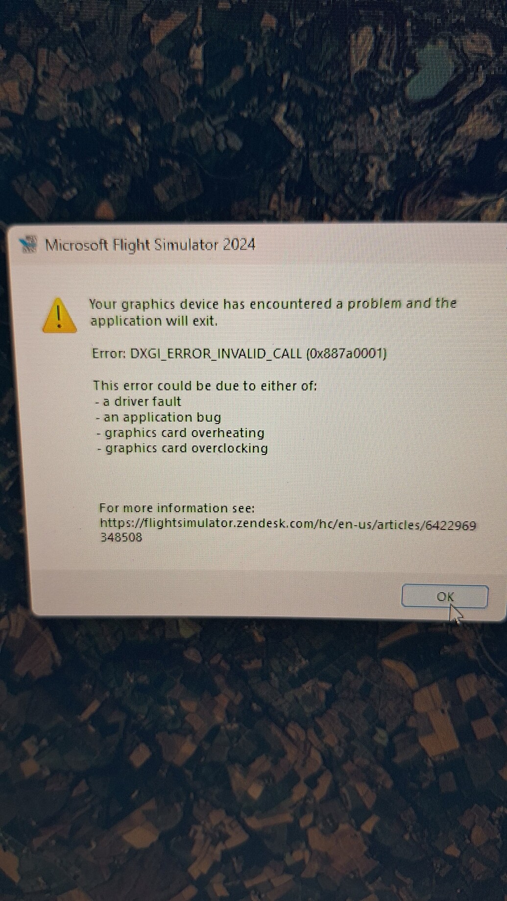 [CTD] DXGI_ERROR_INVALID_CALL (0x887a0001) - Crashes (CTDs) - Microsoft Flight Simulator Forums