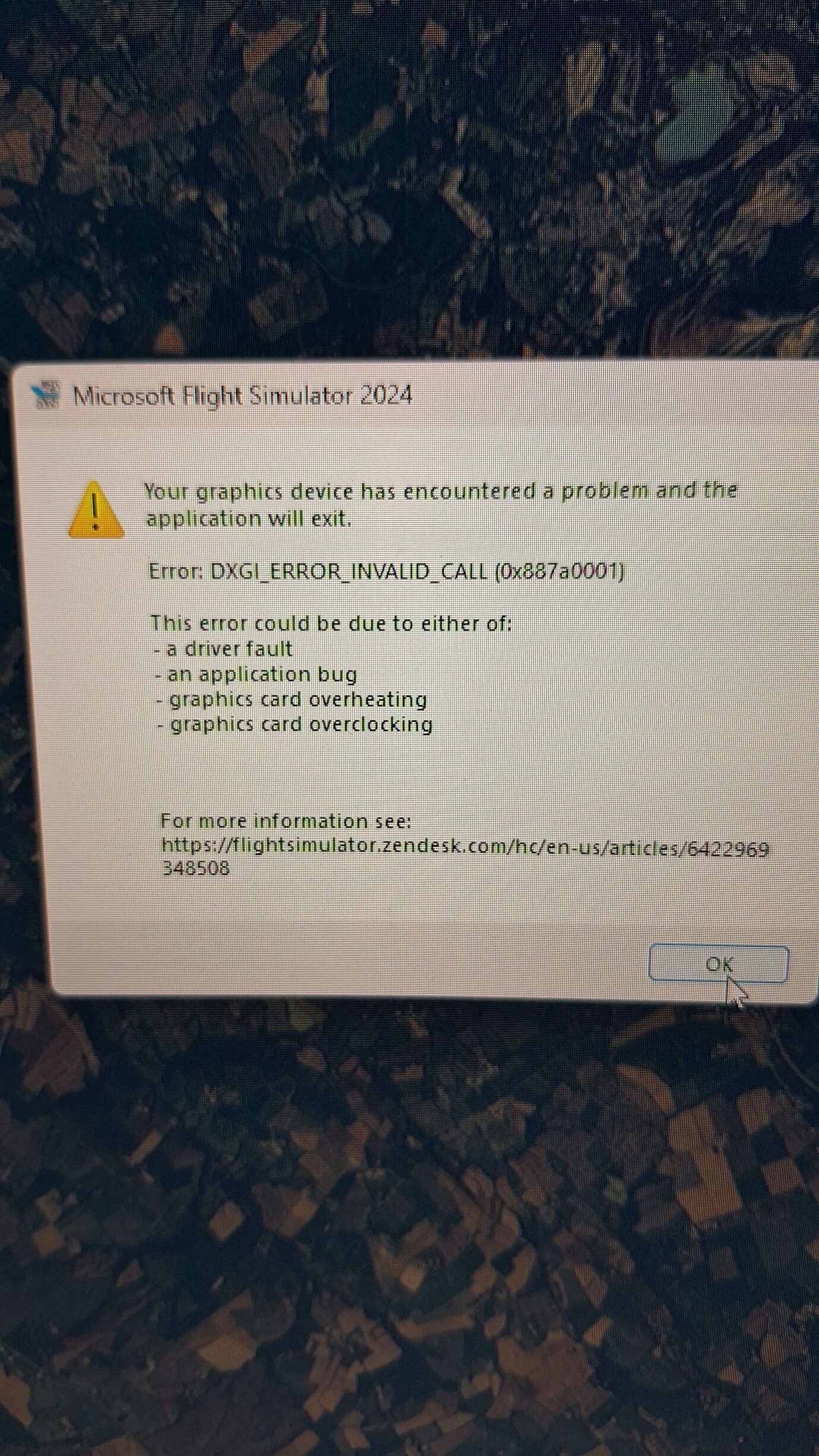 [CTD] DXGI_ERROR_INVALID_CALL (0x887a0001) - Crashes (CTDs) - Microsoft Flight Simulator Forums