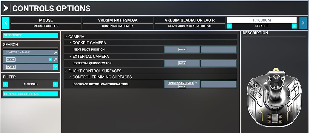 Thrustmaster T.16000M SFC stick buttons select and navigate through ...