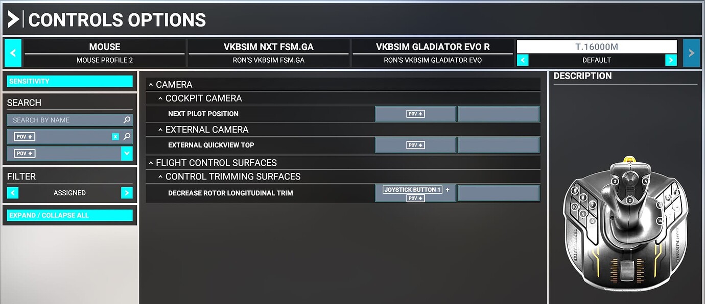 Thrustmaster T.16000M SFC stick buttons select and navigate through ...