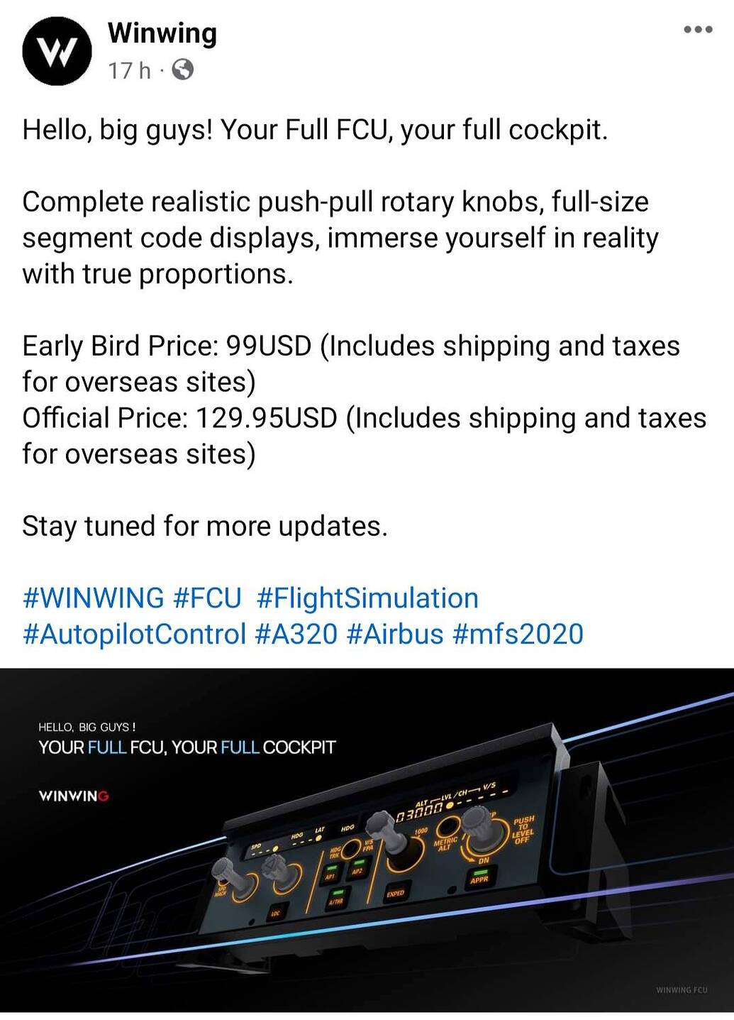 WinWing anounce $130 Airbus FCU panel - Home Cockpit Builders - Microsoft Flight Simulator Forums