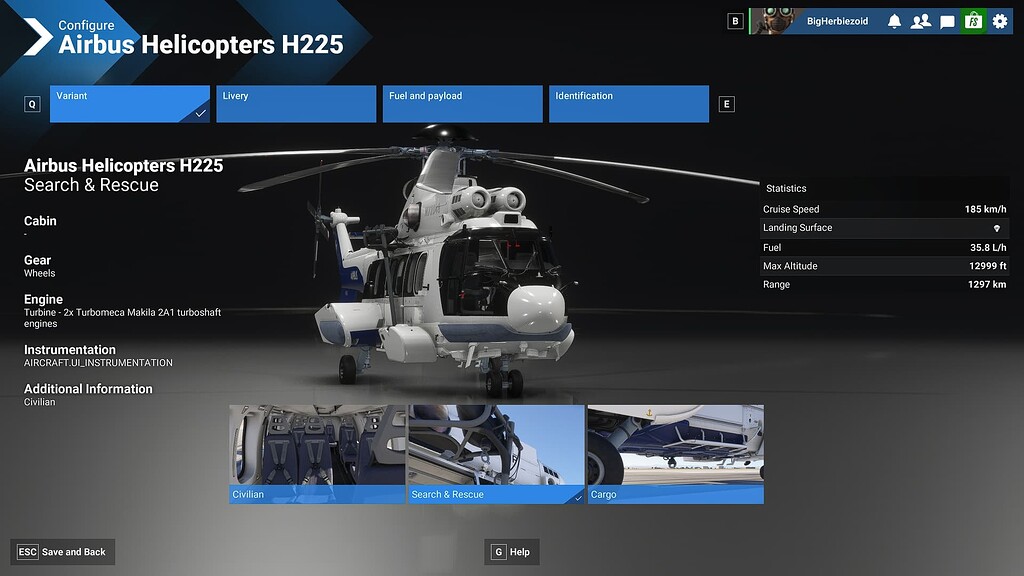 Placeholder text on Airbus H225 Configuration screen - Aircraft ...