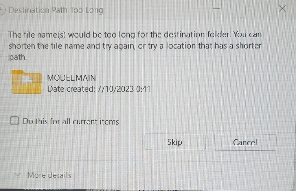 The file name(s) would be too long for the destination folder - Install ...