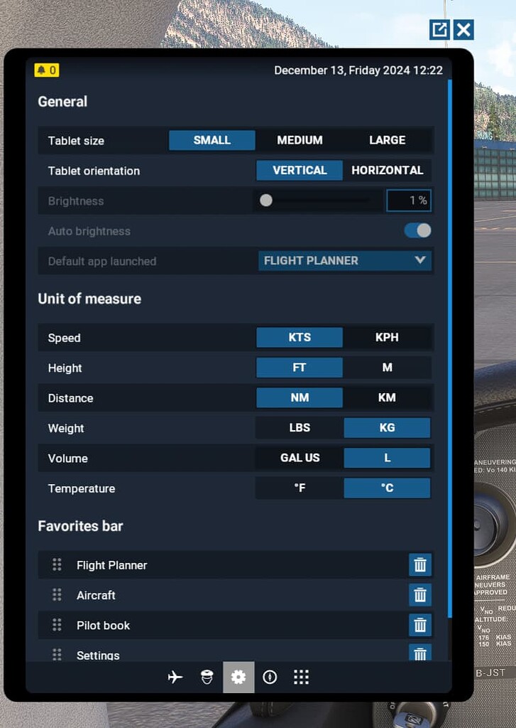 EFB Options: Unit of Measure Should Retain Selected Preferences Per Aircraft - User Interface ...