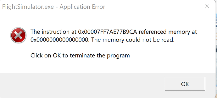 MSFS Application Error - memory could not be read - #124 by N6722C ...