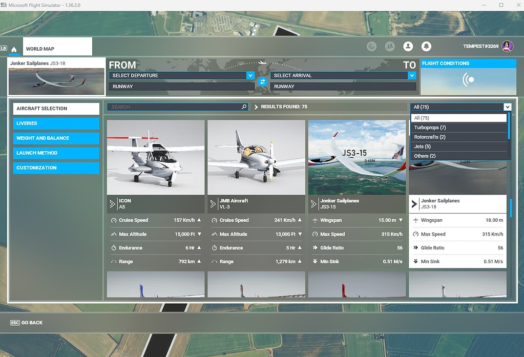 Increase the vertical size of the aircraft CATEGORY SELECTION drop down box to allow all ...