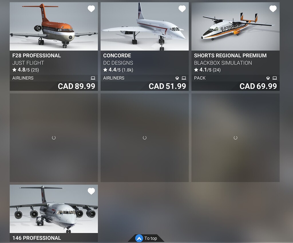 MSFS Marketplace Blank Wishlist Thumbnails - Miscellaneous - Microsoft Flight Simulator Forums