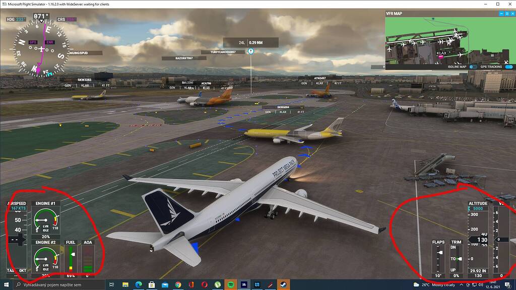 On the outside wiev, indicators of speed, height, etc. are missing ...