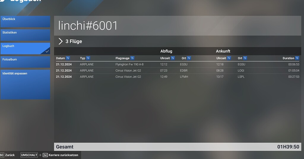 Lost all Logbook entries - User Interface & Activities - Microsoft Flight Simulator Forums