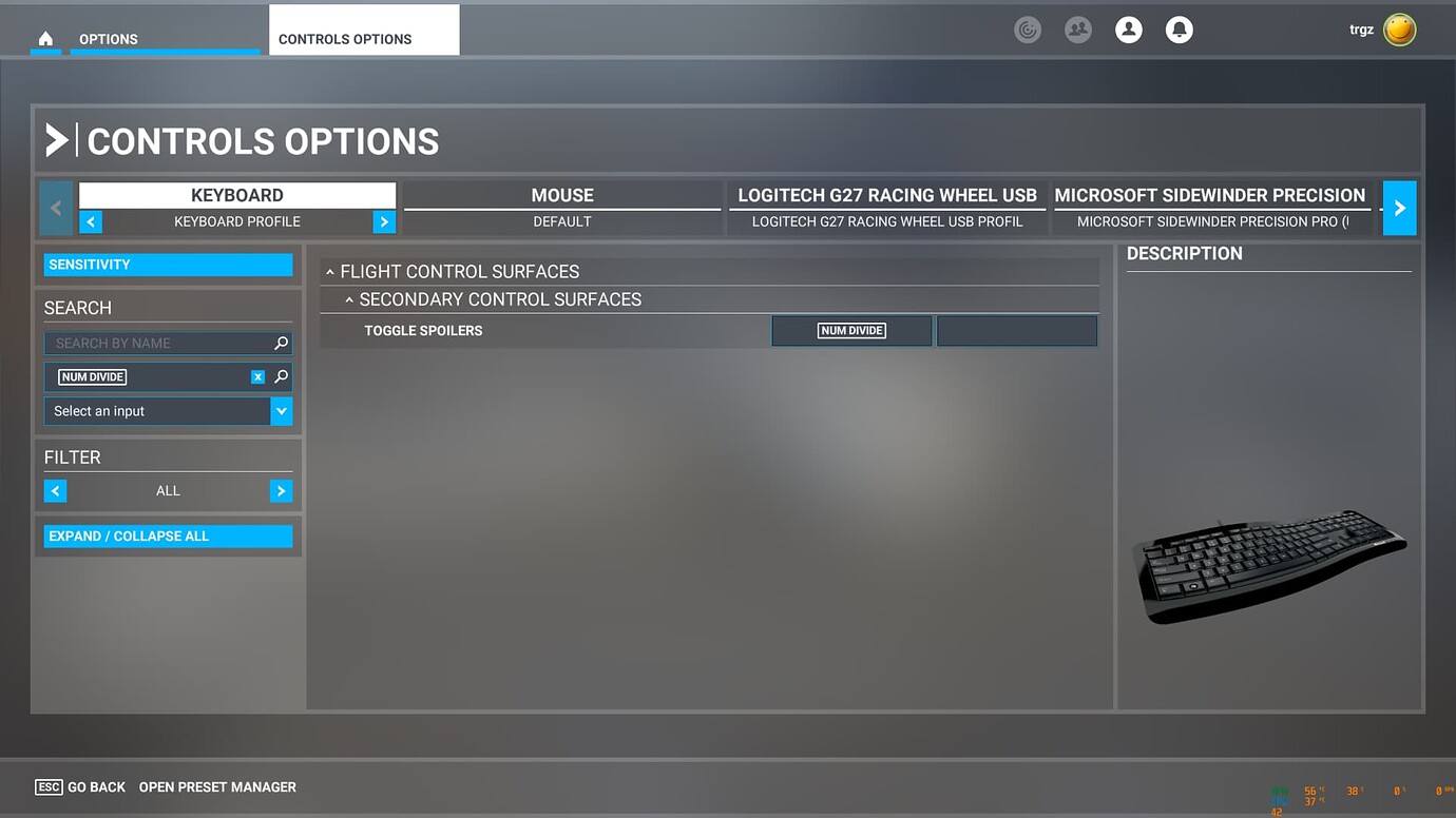 Glider binding "Toggle Spoilers" for air brakes is a misleading name ...