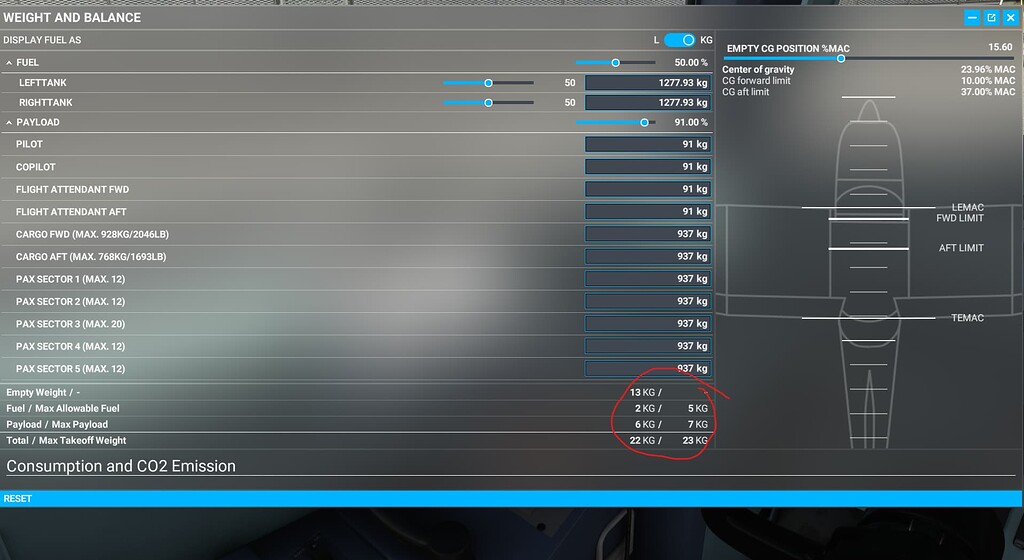 Weight and balance values shortened - User Interface & Activities - Microsoft Flight Simulator ...