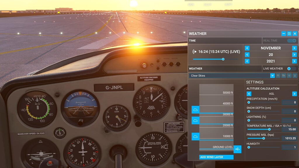 Altimeter is about 50 - 100ft too high when using live weather ...