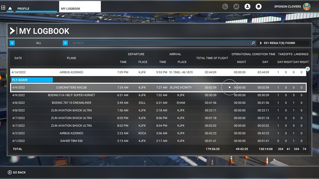 Logbook only logs half a flight after a full completion - Miscellaneous ...