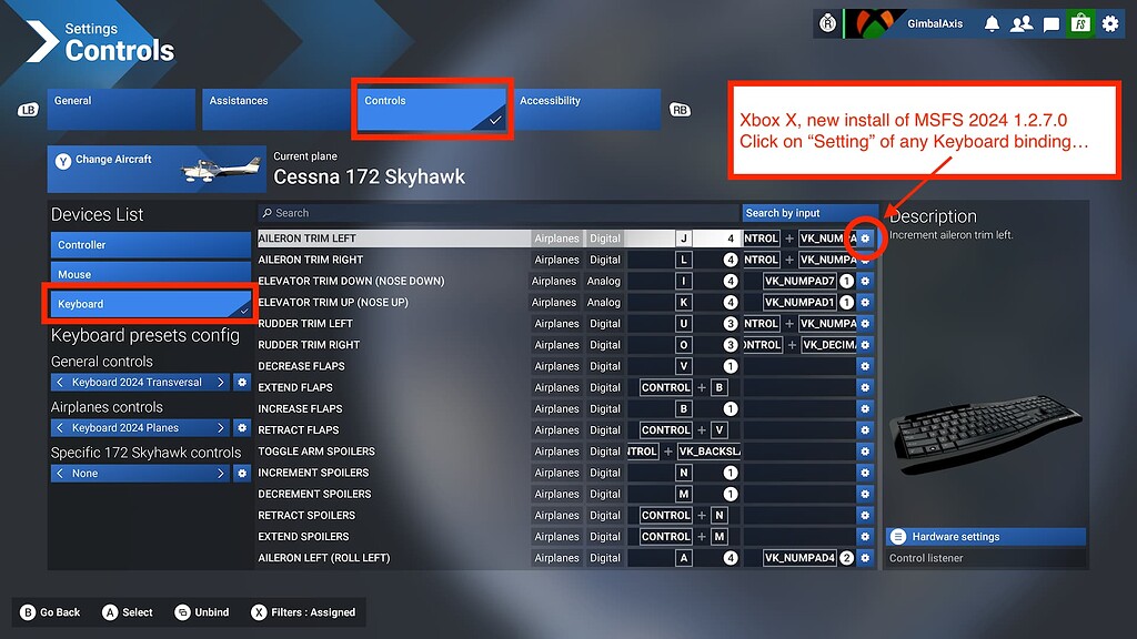 Xbox CTD scrolling key selection list of any single keyboard binding ...