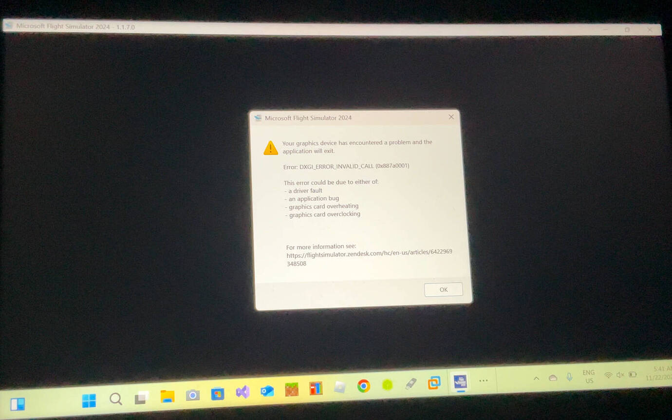 [CTD] DXGI_ERROR_INVALID_CALL (0x887a0001) - Crashes (CTDs) - Microsoft Flight Simulator Forums