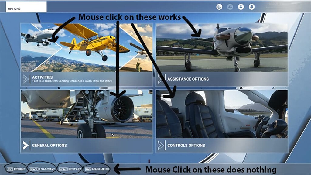 Mouse click on menu tabs not working - User Interface & Activities - Microsoft Flight Simulator ...
