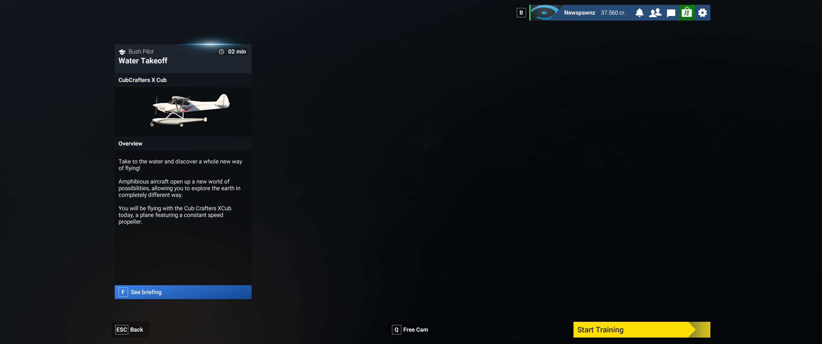 Start screen for training session shows a dark starry sky - User ...