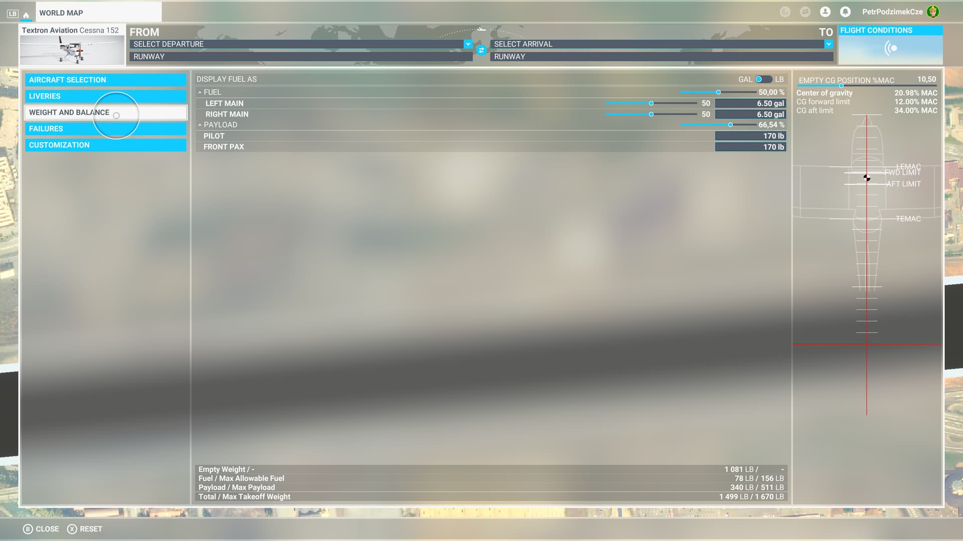 Red cross over aircraft drawing Weight and Balance panel - User ...