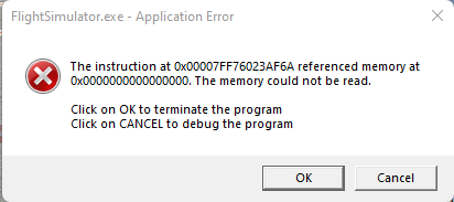 MSFS Application Error - memory could not be read - #1426 by Ifikratis ...