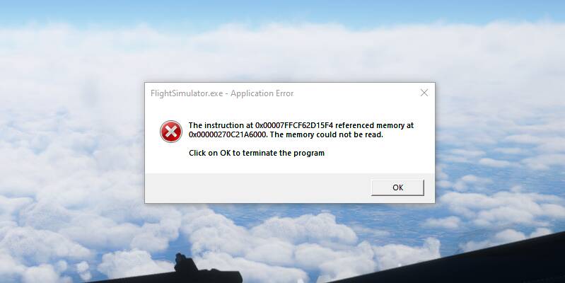 MSFS Application Error - memory could not be read - #1639 by MetalPlains3097 - Resolved ...