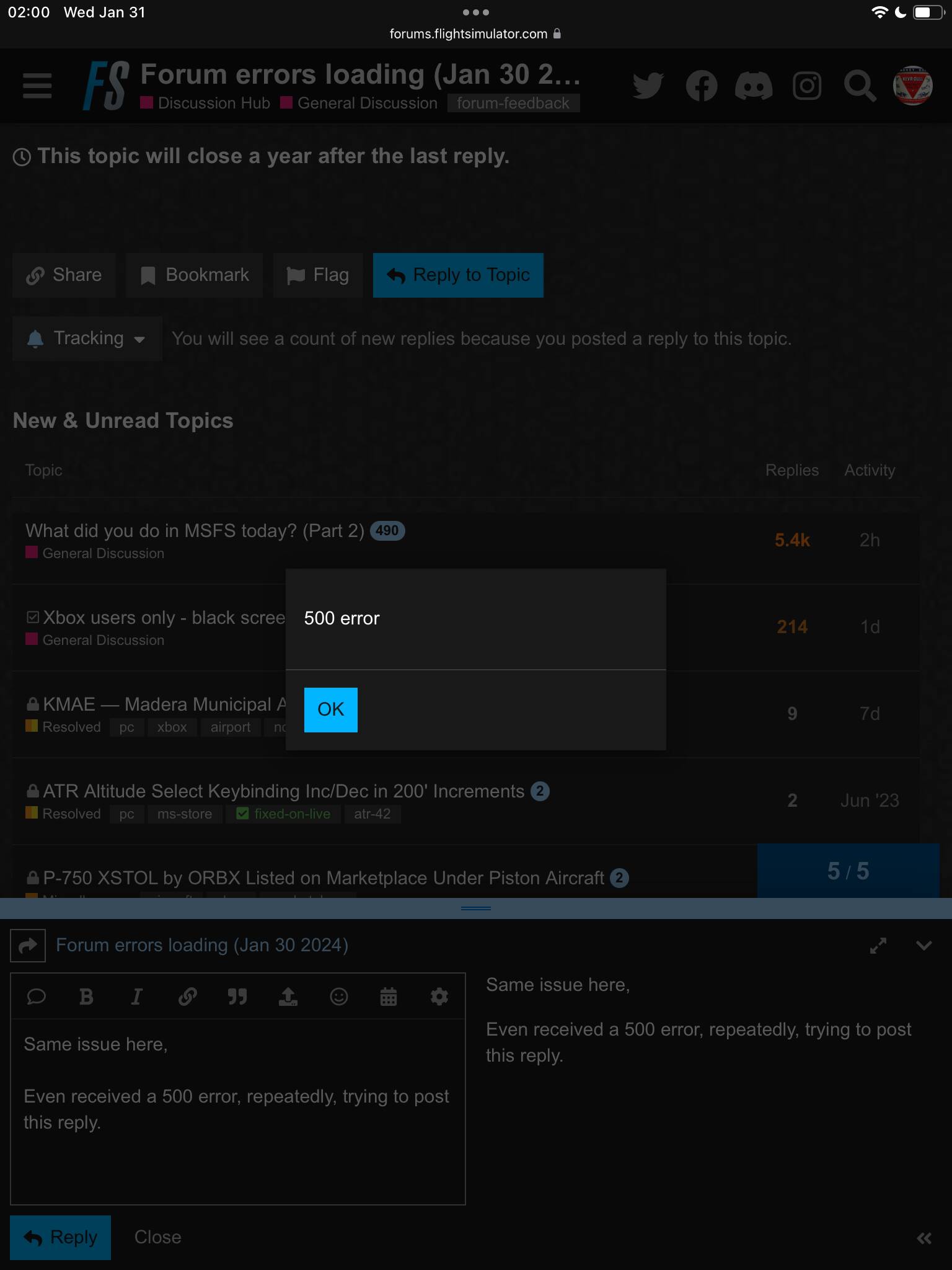 Forum errors loading (Jan 30 2024) - General Discussion - Microsoft Flight Simulator Forums