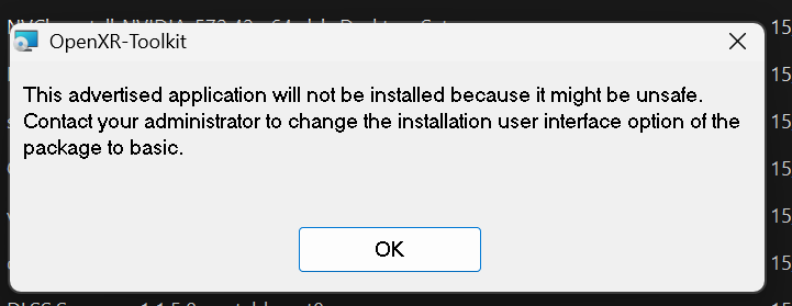OpenXR Toolkit - this advertised application will not be installed ...