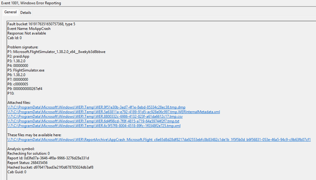 Help analyzing Event Viewer logs for CTD after FS update - Crashes (CTDs) - Microsoft Flight ...