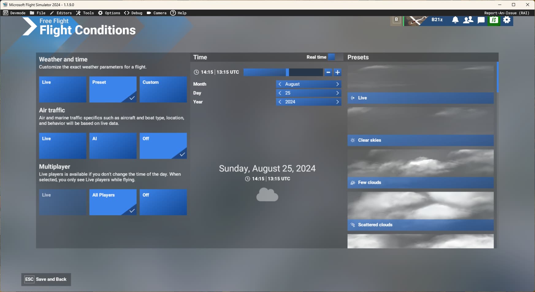 Flight Conditions screen doesn't show the Weather Preset chosen - User Interface & Activities ...