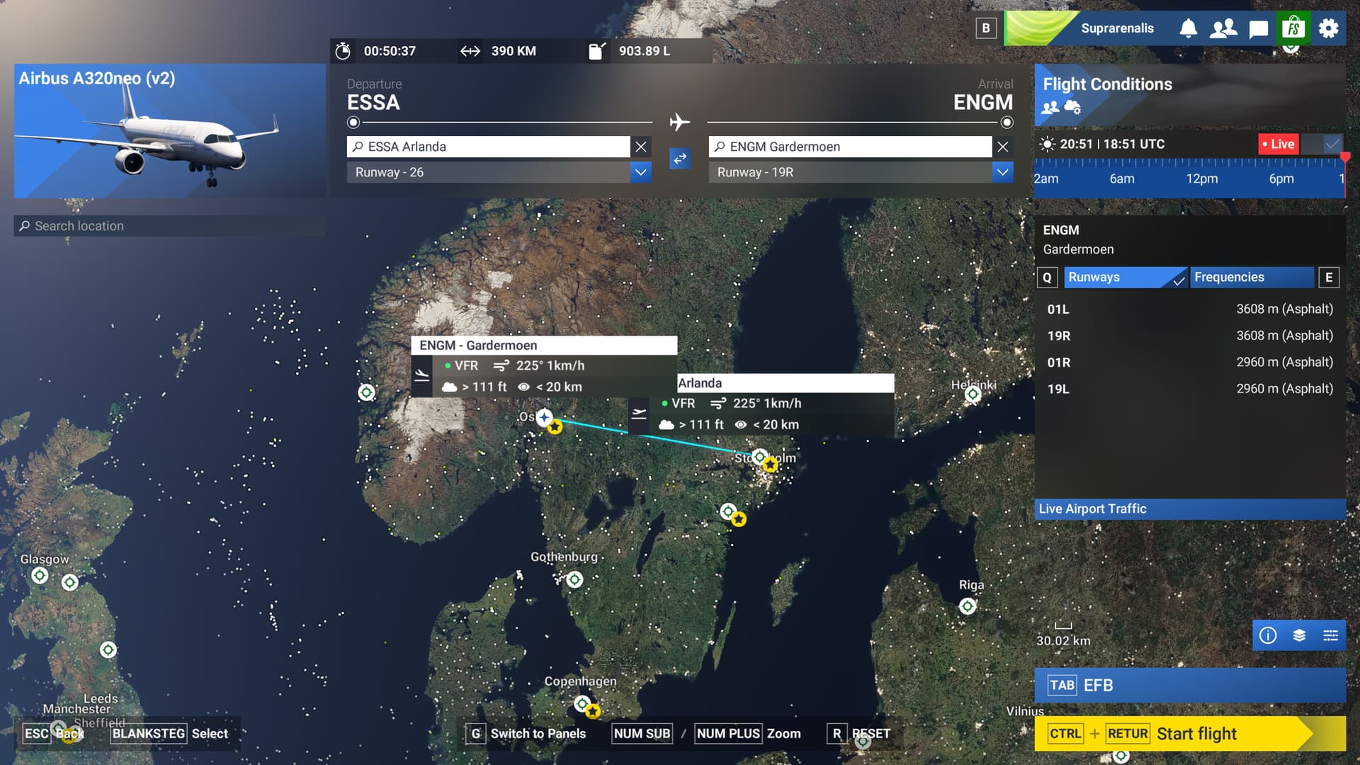 Weather information in "Free Flight" only shows default values ...