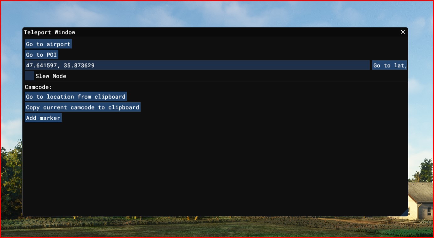 Teleport window: truncated view - User Interface & Activities - Microsoft Flight Simulator Forums