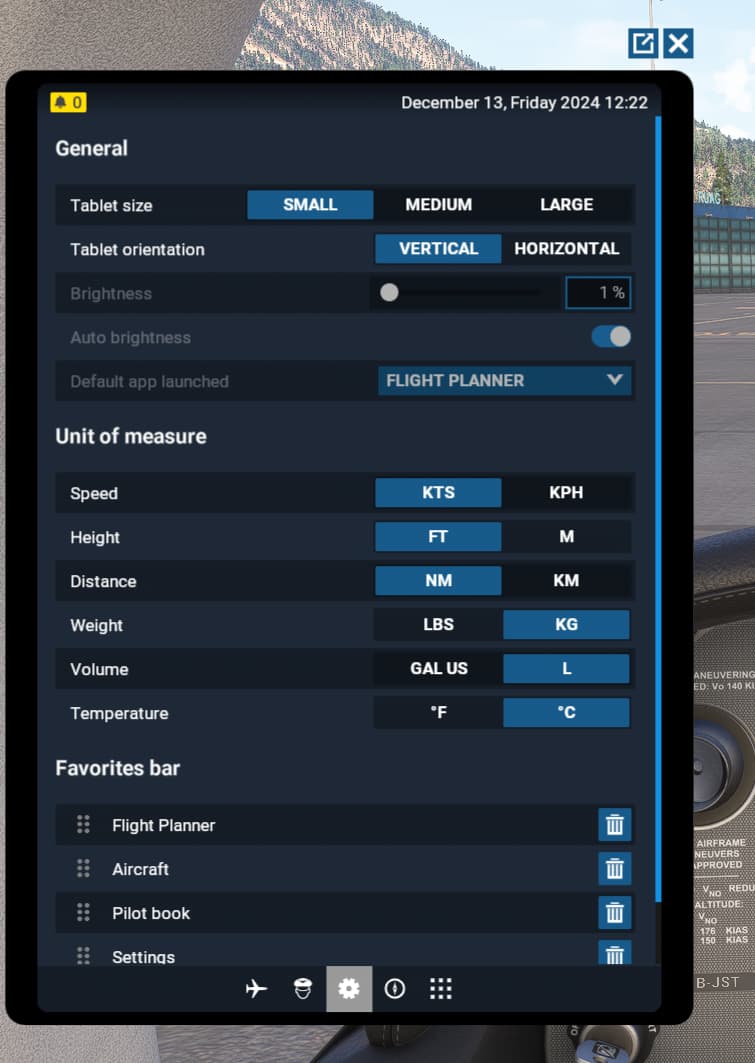 EFB Options: Unit of Measure Should Retain Selected Preferences Per Aircraft - User Interface ...
