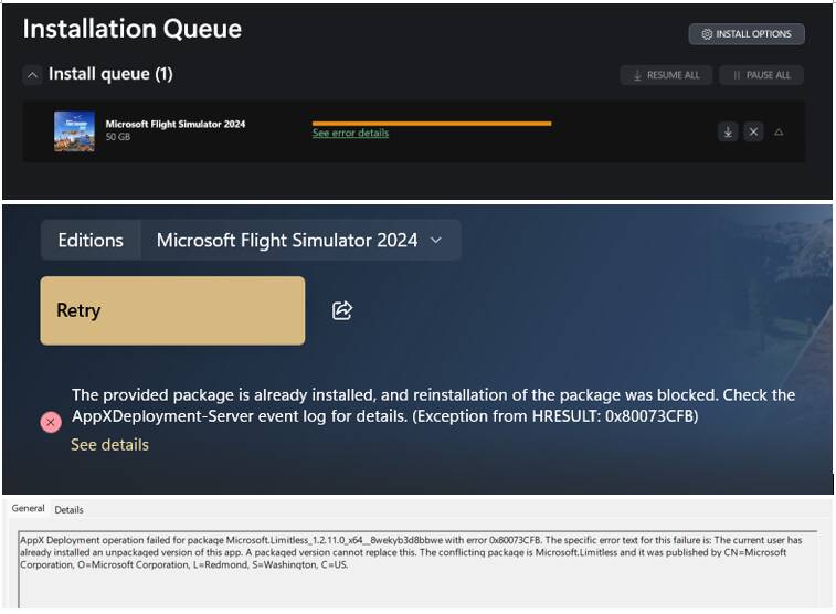 Getting a 0x80073cfb error while installing through xbox gamepass #msfs-2024 - Install ...