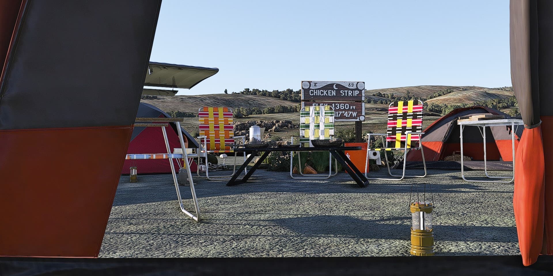 Landed at the Chicken Strip, setting up camp waiting on my partner ...