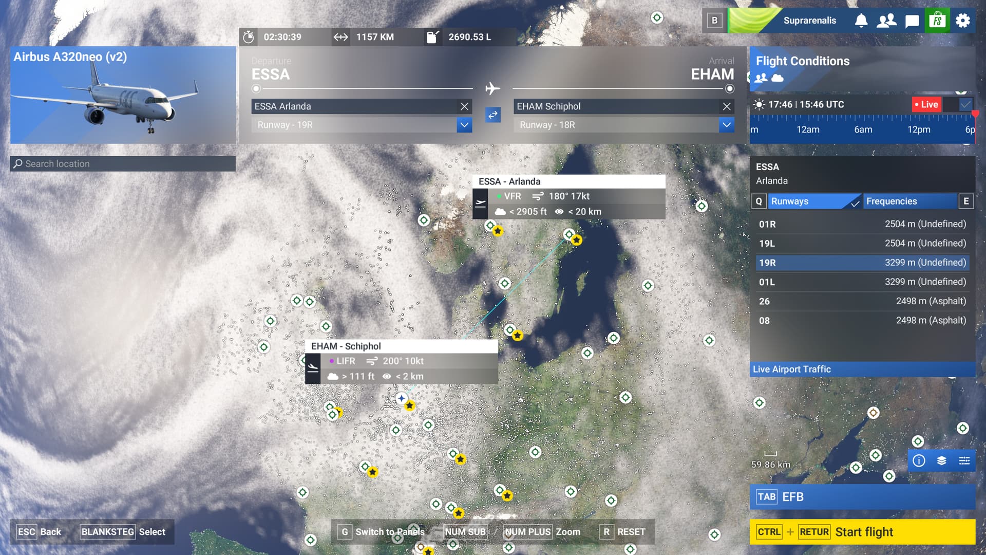 Weather information in "Free Flight" only shows default values ...