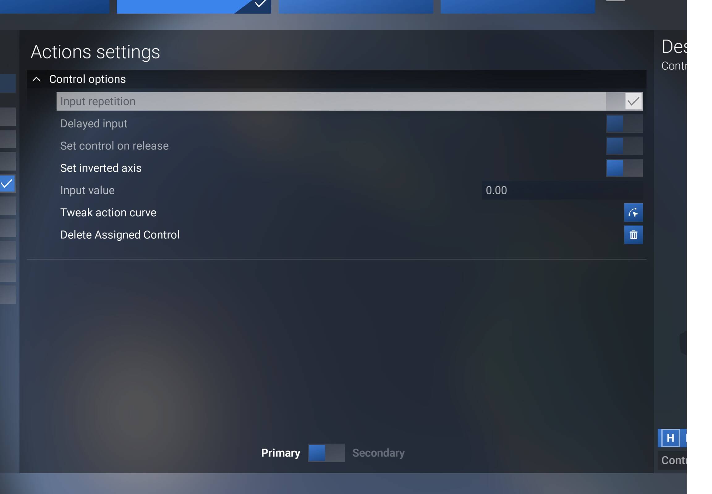 'Input Repetition' toggle is on by default in rudder axis settings and can't be switched off ...