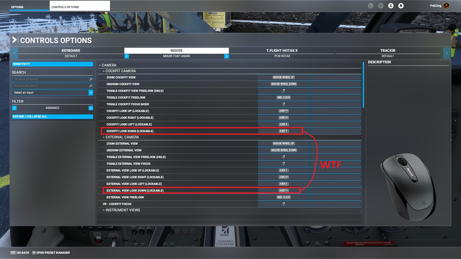Inverted Mouselook doesn't work in cockpit despite correct setup ...