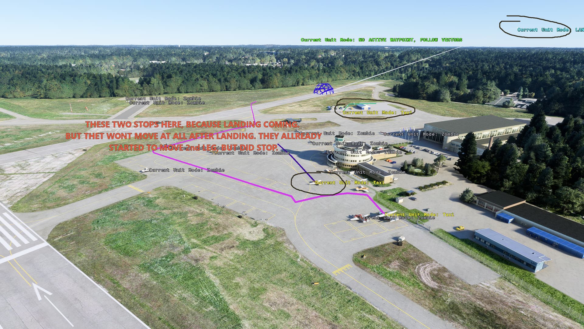 AI offline aircraft cant depart for 2nd leg, when taxiway is reserved ...