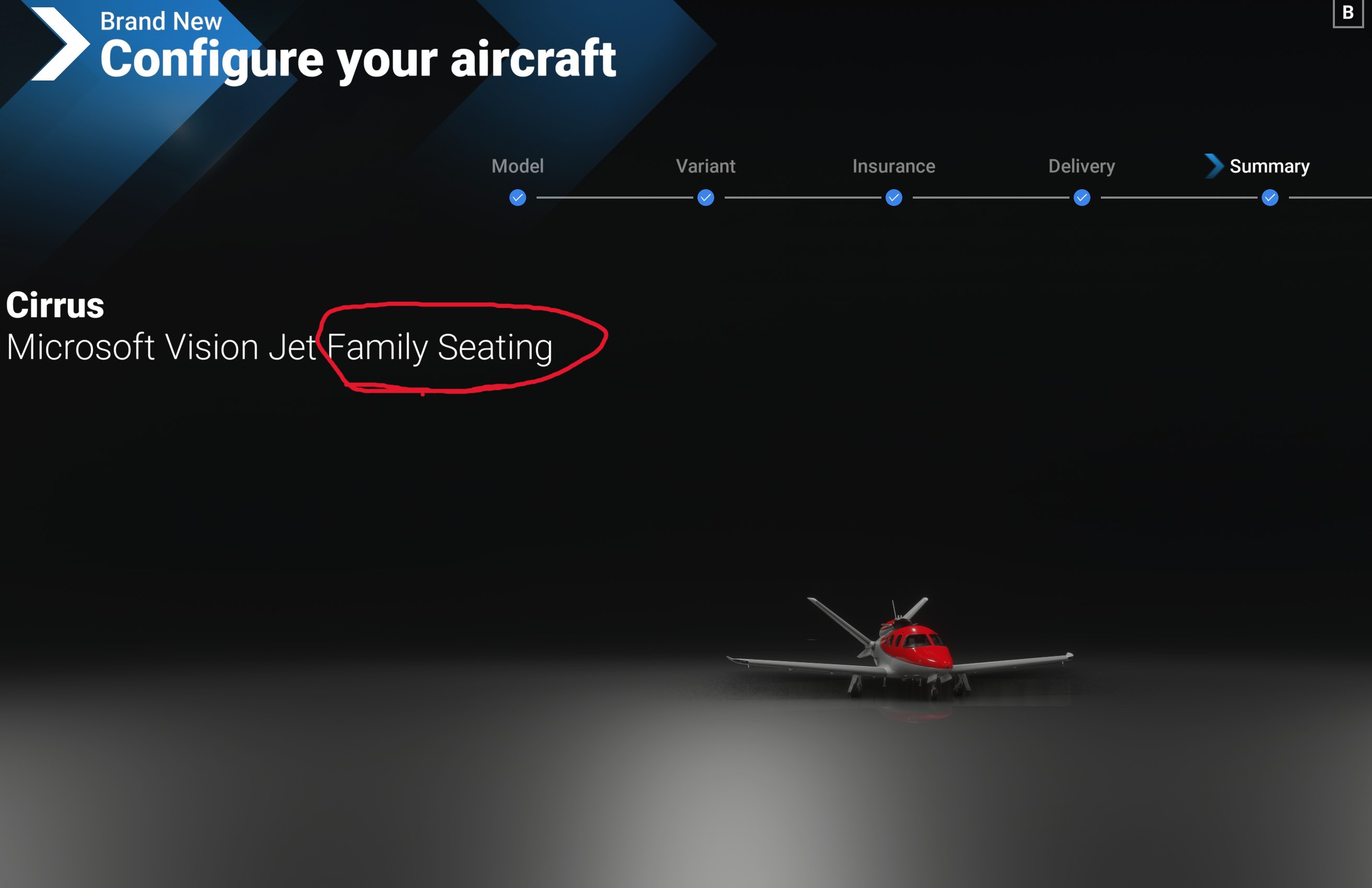 Career mode aircraft purchase: plane configuration changes (example ...