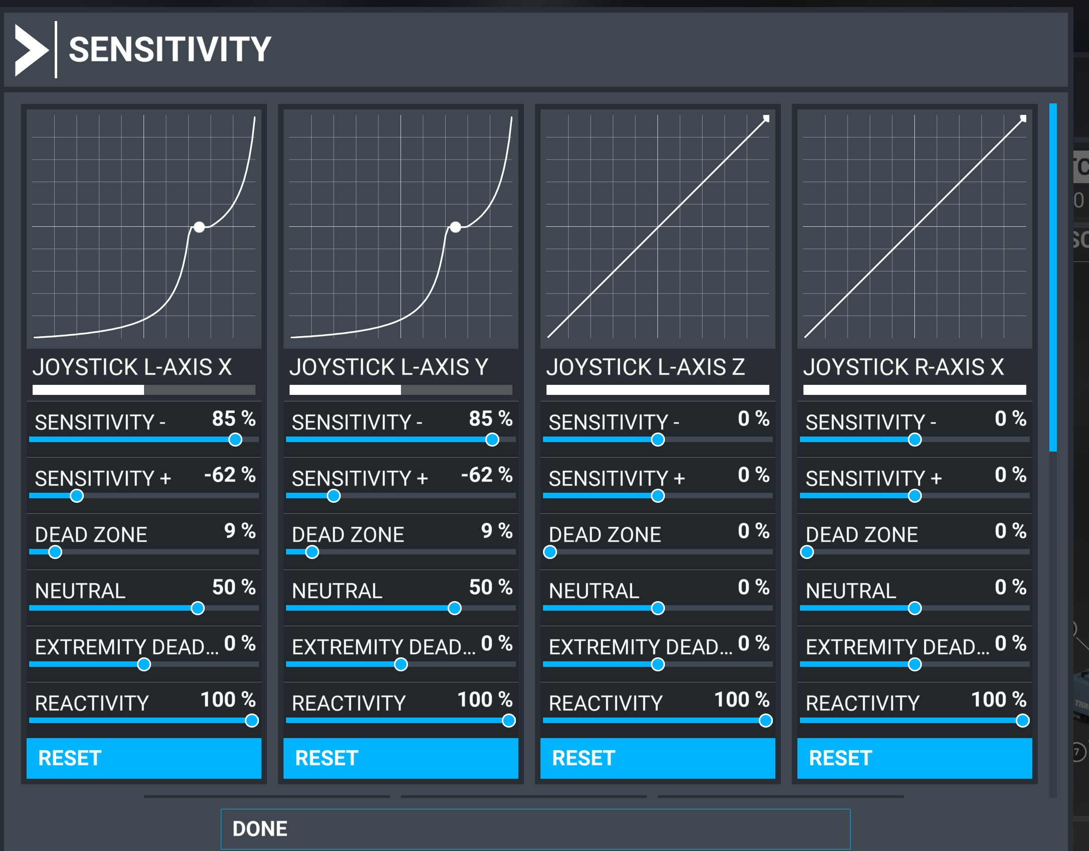 What are the sensitivity settings for the Thrustmaster Tca Throttle ...
