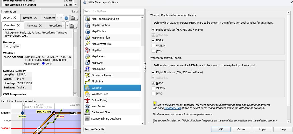 Little Nav Map Information Window Weather "not connected to simulator" - Weather & Live Weather ...